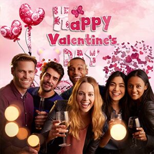 Valentines Day Party Banner Decorations - Pink Happy Valentine's Day Photo Props Backdrops Decor, 6x4ft Large Backgrounds for Love Wall Outdoor Garden Decor, Washable Tablecloth for Party Supplies