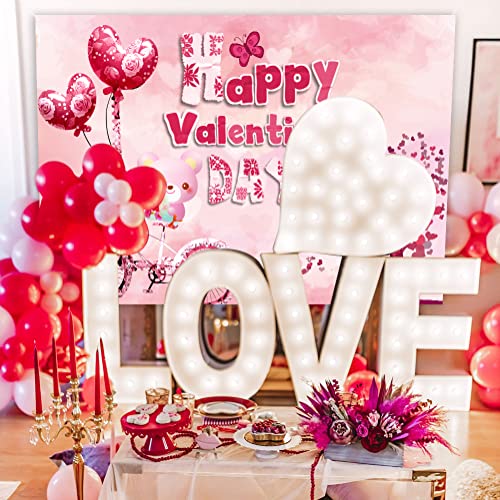 Valentines Day Party Banner Decorations - Pink Happy Valentine's Day Photo Props Backdrops Decor, 6x4ft Large Backgrounds for Love Wall Outdoor Garden Decor, Washable Tablecloth for Party Supplies