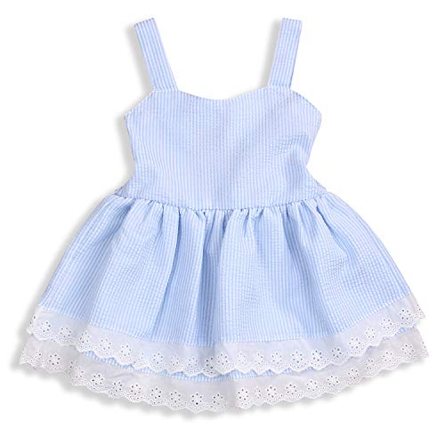 Toddler Girl Dress Cool Summer Young Girl Blue Striped Lace Suspender Party Pageant Dress