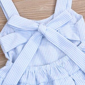 Toddler Girl Dress Cool Summer Young Girl Blue Striped Lace Suspender Party Pageant Dress