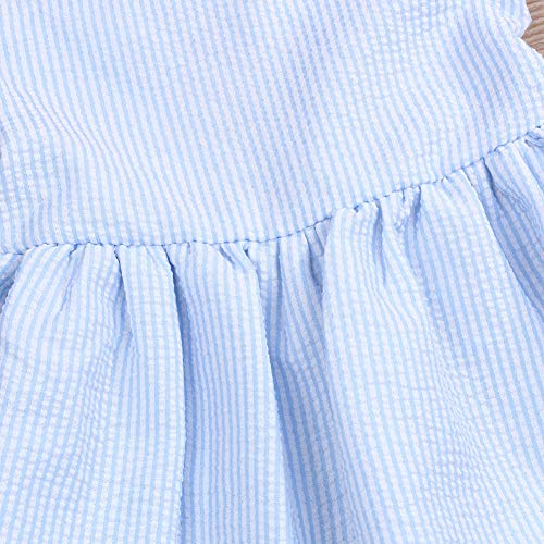 Toddler Girl Dress Cool Summer Young Girl Blue Striped Lace Suspender Party Pageant Dress