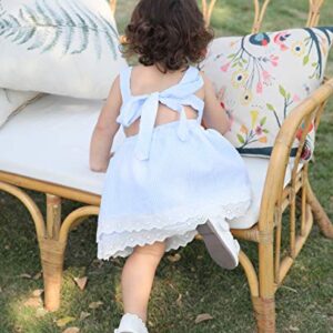 Toddler Girl Dress Cool Summer Young Girl Blue Striped Lace Suspender Party Pageant Dress