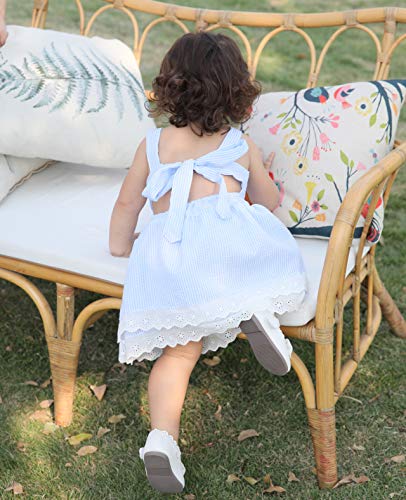 Toddler Girl Dress Cool Summer Young Girl Blue Striped Lace Suspender Party Pageant Dress