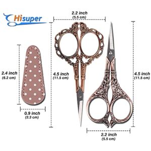 Hisuper 2 Pairs Embroidery Scissors Sewing Crochet Scissors Small 4.5 Inch Sharp Craft Scissors with Leather Scissors Cover for Sewing Handicrafts Tool Craft Art Work And Everyday Use