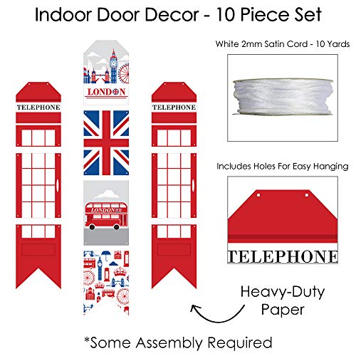 Big Dot of Happiness Cheerio, London - Hanging Vertical Paper Door Banners - British UK Party Wall Decoration Kit - Indoor Door Decor