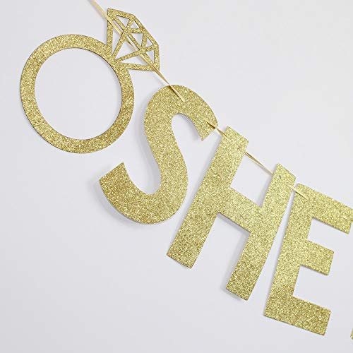 She Said Yaaas Banner, Gold Glitter Sign Garland for Wedding Party, Bridal Shower Party Decors, Bachelorette Engagement Party Supplies