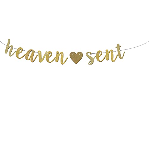 Heaven Sent Gold Glitter Banner for Baby Shower Party Decorations