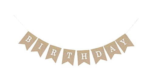 Mandala Crafts Burlap Happy Birthday Banner - Happy Birthday Burlap Banner Garland Bunting Pendant Flag for Rustic Birthday Decorations -Boho Burlap Birthday Banner for Adults