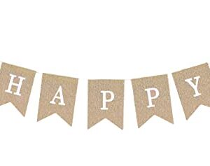 Mandala Crafts Burlap Happy Birthday Banner - Happy Birthday Burlap Banner Garland Bunting Pendant Flag for Rustic Birthday Decorations -Boho Burlap Birthday Banner for Adults