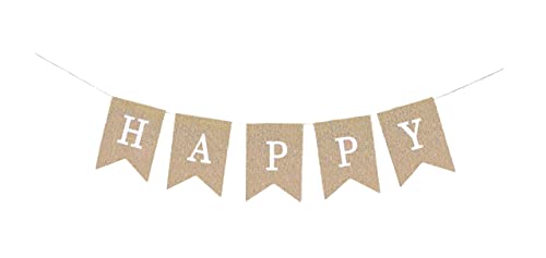 Mandala Crafts Burlap Happy Birthday Banner - Happy Birthday Burlap Banner Garland Bunting Pendant Flag for Rustic Birthday Decorations -Boho Burlap Birthday Banner for Adults