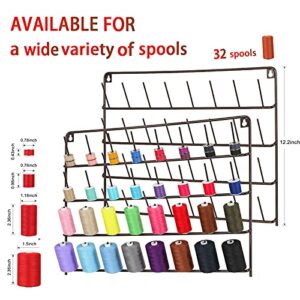 MOOACE 32 Spools Thread Rack Wall-Mounted 2 Pack, Spool Holder with Hanging Hooks, Metal Serger Thread Storage for Sewing Craft Room, Embroidery Thread,