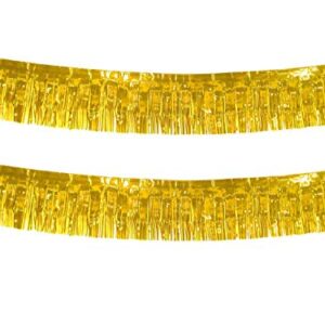 Blukey 10 Feet Long Roll Gold Foil Fringe Garland Pack of 2 Shiny Metallic Tassle Banner | Ideal for Parade Floats, Bridal Shower, Bachelorette, Wedding, Birthday | Wall Hanging Fringe Garland Banner