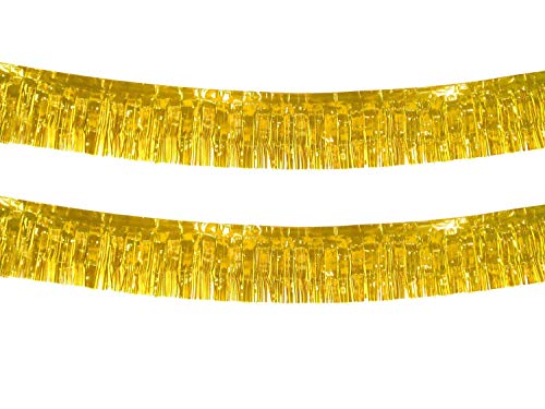 Blukey 10 Feet Long Roll Gold Foil Fringe Garland Pack of 2 Shiny Metallic Tassle Banner | Ideal for Parade Floats, Bridal Shower, Bachelorette, Wedding, Birthday | Wall Hanging Fringe Garland Banner