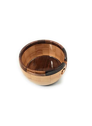 PrimeArt Steam beech Crafted Wooden Yarn Ball Storage Bowl with Spiral Yarn Dispenser & Decorative Rings Knitting Crochet Accessories 7X4