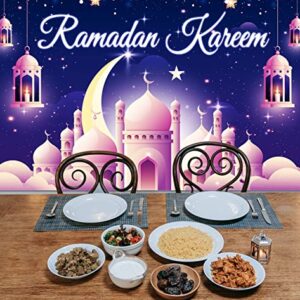 JKQ Ramadan Kareem Backdrop Banner 71 x 43 Inch Muslim Ramadan Background Banner Lantern Moon Castle Islamic Eid Mubarak Festival Party Decorations Ramadan Mubarak Indoor Outdoor Photo Booth Props