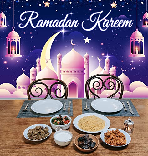 JKQ Ramadan Kareem Backdrop Banner 71 x 43 Inch Muslim Ramadan Background Banner Lantern Moon Castle Islamic Eid Mubarak Festival Party Decorations Ramadan Mubarak Indoor Outdoor Photo Booth Props