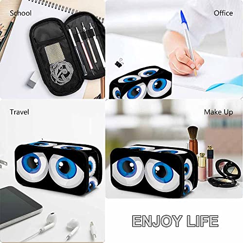 Yakuna Big Eyes Pencil Pouch Huge Eye Balls Sparkling Eyes Cute Eyes Pencil Case Office College School Student Large Storage Zipper Pouch Black