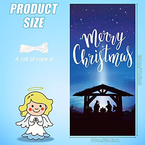 Christmas Door Decoration Merry Christmas Jesus Door Cover Holy Night Christ Born Photography Background Xmas Baptism Front Door Banner Shepherd Santa Mary Starry Backdrop Party Supplies