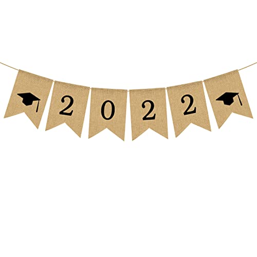 Rainlemon Jute Burlap 2022 Graduation Party Banner Classroom Decoration Photo Booth Backdrop