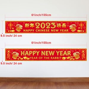 Chinese 2023 New Year Decorations, New Year Party Suppliers Year of the Rabbit Party Banner with 20 Glue Point Dots, Chinese New Year Red