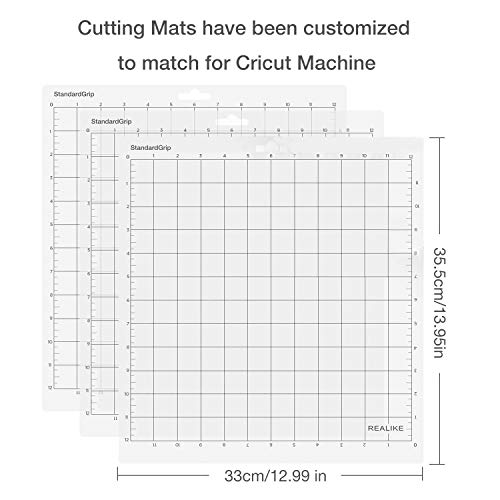 REALIKE 12x12 StandardGrip Cutting Mat for Cricut Explore One/Air/Air 2/Maker(3 Mats), Gridded Adhesive Non-Slip Cut Mat for Crafts, Quilting, Sewing and All Arts