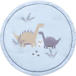 my little zone round baby play mat – baby nursery mat for infants, dinosaur theme tummy time playmat, machine washable, 36 inch, cotton, blue