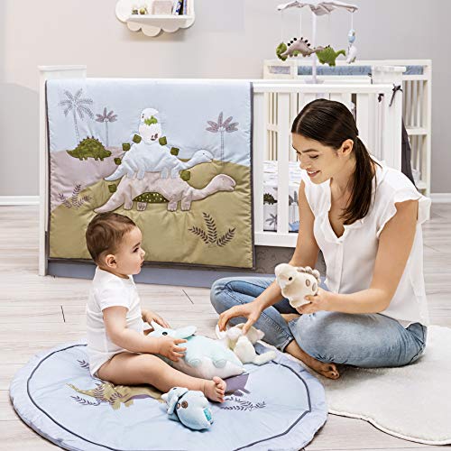 My Little Zone Round Baby Play Mat - Baby Nursery Mat for Infants, Dinosaur Theme Tummy Time Playmat, Machine Washable, 36 inch, Cotton, Blue