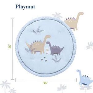 My Little Zone Round Baby Play Mat - Baby Nursery Mat for Infants, Dinosaur Theme Tummy Time Playmat, Machine Washable, 36 inch, Cotton, Blue