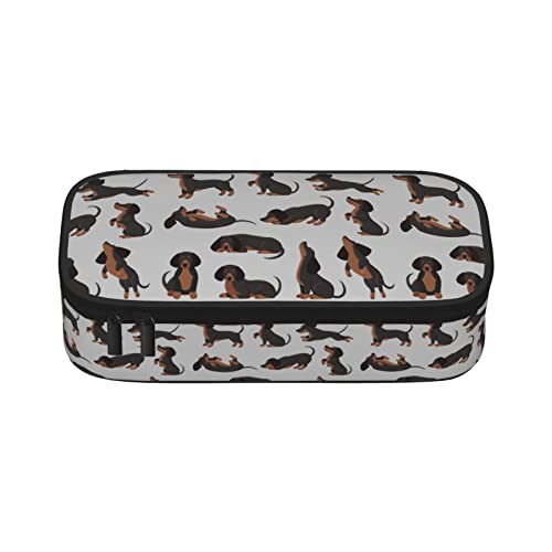 Yrebyou Cute Cartoon Dachshund Dog Pencil Case Large Capacity Pouch Pen Marker Desk Stationery Organizer Box Cosmetic Makeup Bag for School Office College University Student Girls Boys