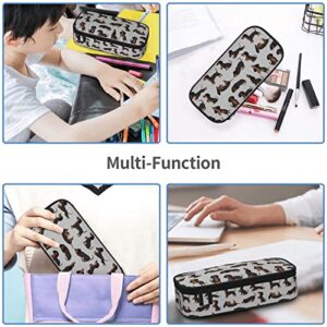 Yrebyou Cute Cartoon Dachshund Dog Pencil Case Large Capacity Pouch Pen Marker Desk Stationery Organizer Box Cosmetic Makeup Bag for School Office College University Student Girls Boys