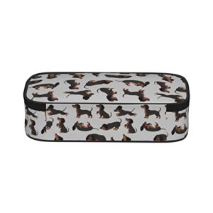 Yrebyou Cute Cartoon Dachshund Dog Pencil Case Large Capacity Pouch Pen Marker Desk Stationery Organizer Box Cosmetic Makeup Bag for School Office College University Student Girls Boys