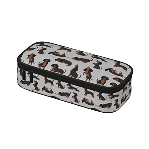 Yrebyou Cute Cartoon Dachshund Dog Pencil Case Large Capacity Pouch Pen Marker Desk Stationery Organizer Box Cosmetic Makeup Bag for School Office College University Student Girls Boys