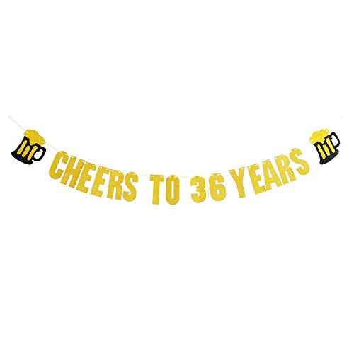 Cheers 36th Birthday Decorations,God Glitter 36 Birthday and 36 Anniversary Party Decorations,Cheers to 36 Years Bunting Banner.