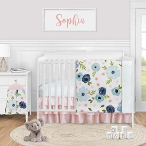 Sweet Jojo Designs Navy Blue and Pink Watercolor Floral Girl Baby Playmat Tummy Time Infant Play Mat - Blush, Green and White Shabby Chic Rose Flower