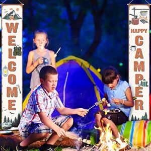 2 Pieces Camping Party Banner Camping Party Decorations Camping Welcome Porch Sign for Camping Themed Birthday Party Baby Shower Decorations