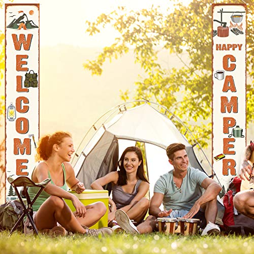 2 Pieces Camping Party Banner Camping Party Decorations Camping Welcome Porch Sign for Camping Themed Birthday Party Baby Shower Decorations