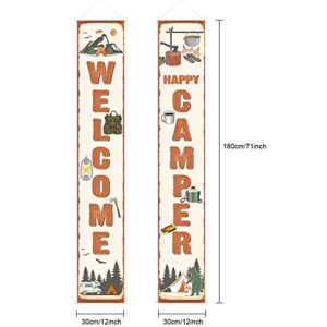 2 Pieces Camping Party Banner Camping Party Decorations Camping Welcome Porch Sign for Camping Themed Birthday Party Baby Shower Decorations