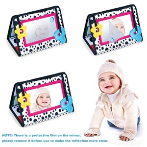 High Contrast Floor Activity Mirror with Soft Baby Photo Album and Teethers | Tummy Time Play | Black and White Baby Toys for Newborn Infant Toddler