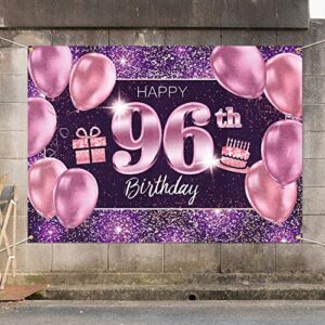 PAKBOOM Happy 96th Birthday Banner Backdrop - 96 Birthday Party Decorations Supplies for Women - Pink Purple Gold 4 x 6ft