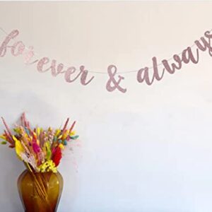 Rose Gold Glitter Forever & Always Banner Sign for Valentine's Day Wedding Engagement Bridal Shower Birthday Party Anniversary Celebrate Banner Decorations Photography Props Decor