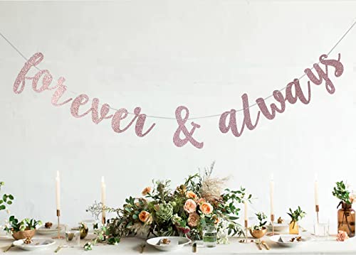 Rose Gold Glitter Forever & Always Banner Sign for Valentine's Day Wedding Engagement Bridal Shower Birthday Party Anniversary Celebrate Banner Decorations Photography Props Decor