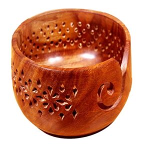 Wooden Yarn Bowl for Knitting Crocheting Handmade Bowl (Wooden Yarn Storage Bowl for Knitting), brown, 6X3X3