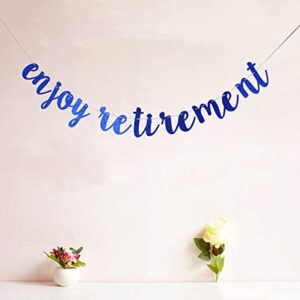 Starsgarden Enjoy Retirement Glittery Blue Banner, Happy Retirement, I'm Retired, Goodbye Tension Hello Pension, Goodluck We Will Miss You Retirement Party Hanging Paper flag(Blue Retirement)