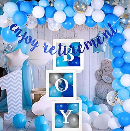 Starsgarden Enjoy Retirement Glittery Blue Banner, Happy Retirement, I'm Retired, Goodbye Tension Hello Pension, Goodluck We Will Miss You Retirement Party Hanging Paper flag(Blue Retirement)