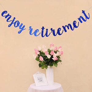 Starsgarden Enjoy Retirement Glittery Blue Banner, Happy Retirement, I'm Retired, Goodbye Tension Hello Pension, Goodluck We Will Miss You Retirement Party Hanging Paper flag(Blue Retirement)