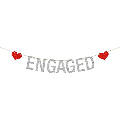 Helewilk Engaged Banner, Bridal Shower Engagement Party Sign, Glitter Sliver Bachelorette Photo Props, Indoor Outdoor Party Supplies