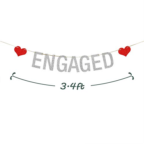 Helewilk Engaged Banner, Bridal Shower Engagement Party Sign, Glitter Sliver Bachelorette Photo Props, Indoor Outdoor Party Supplies