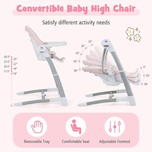 BABY JOY Baby Swings for Infants, 3 in 1 Foldable High Chair w/ 8 Adjustable Height, 5-Position Backrest, 3 Timer Settings, 12 Melodies and 5 Natural Sounds, Booster Seat for Dining Table (Pink)