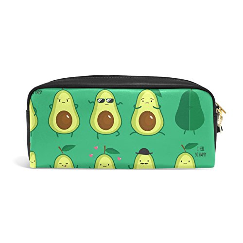 YZGO Pencil Case Funny Cute Avocados Emoticon Portable Pen Organizer Cosmetic Bag PU Leather Large Capacity for Travel