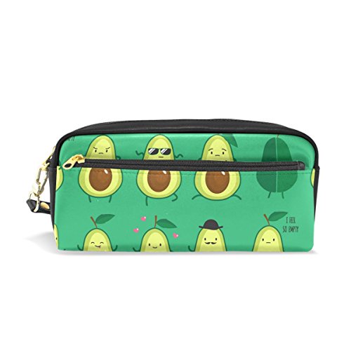 YZGO Pencil Case Funny Cute Avocados Emoticon Portable Pen Organizer Cosmetic Bag PU Leather Large Capacity for Travel